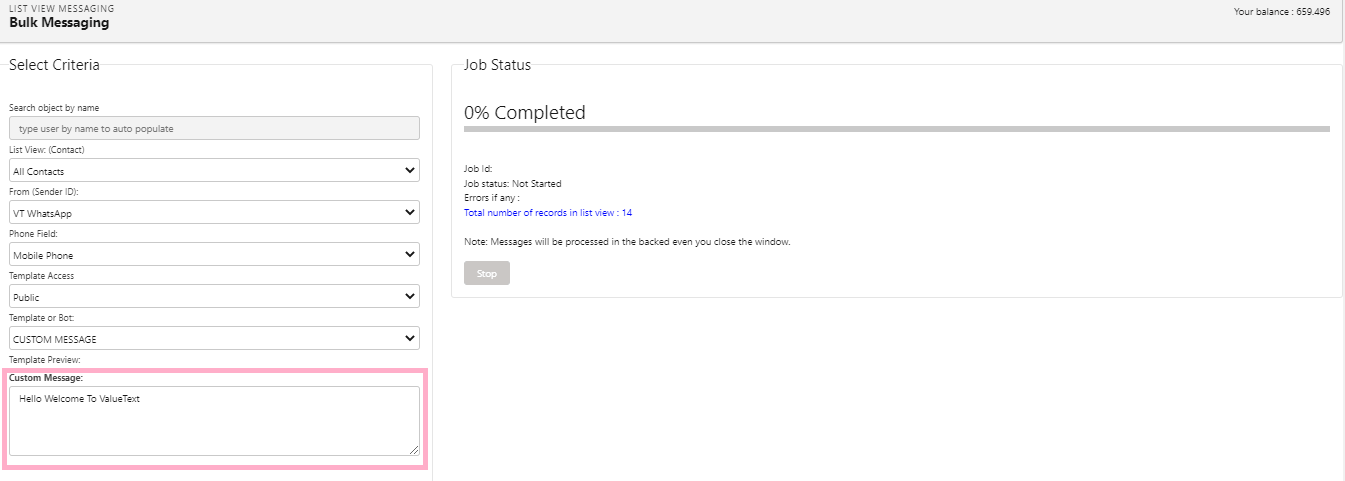 Bulk Messaging List View ValueText Multi Channel Messaging App For Salesforce SMS 